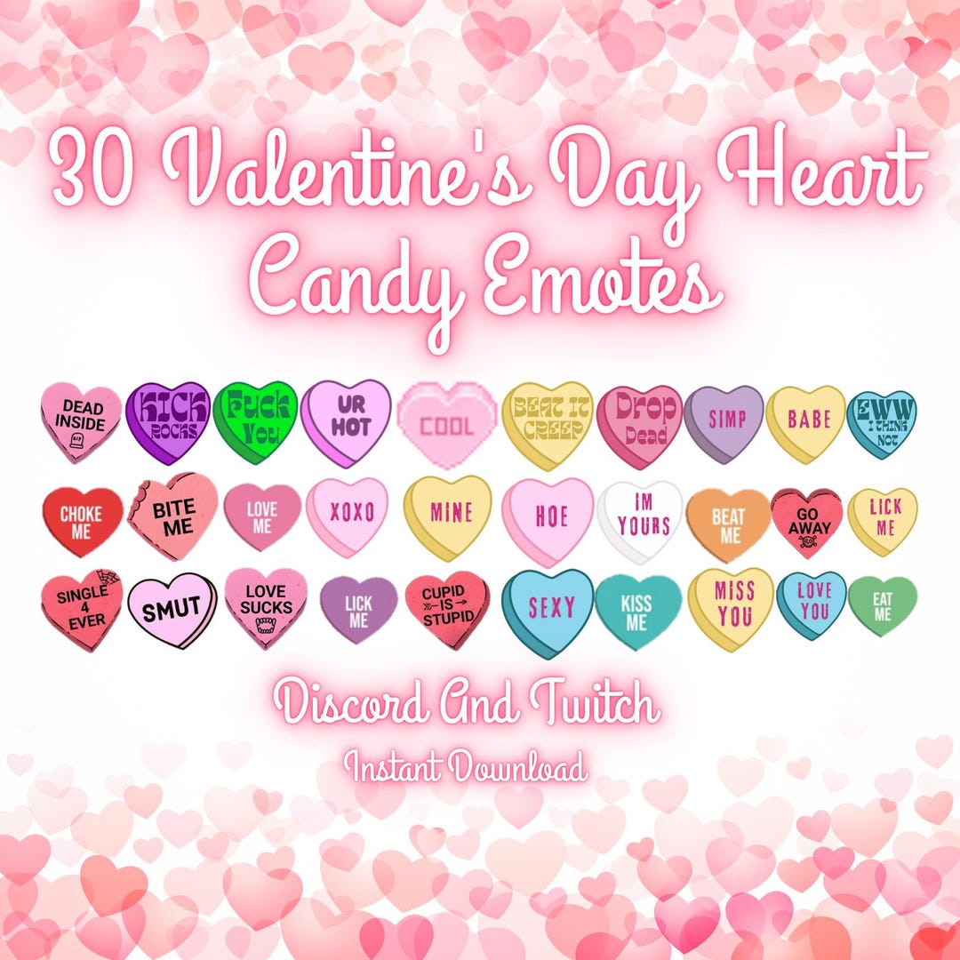 30 Valentine's Day Candy Emotes | Twitch | Discord | Youtube - Etsy