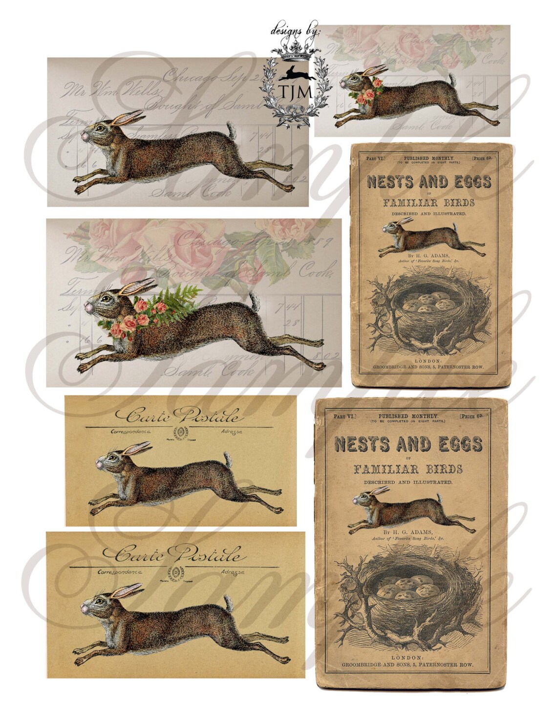 Tiffanyjane-run Away Rabbits Collage Sheet--instant Download Rabbits ...