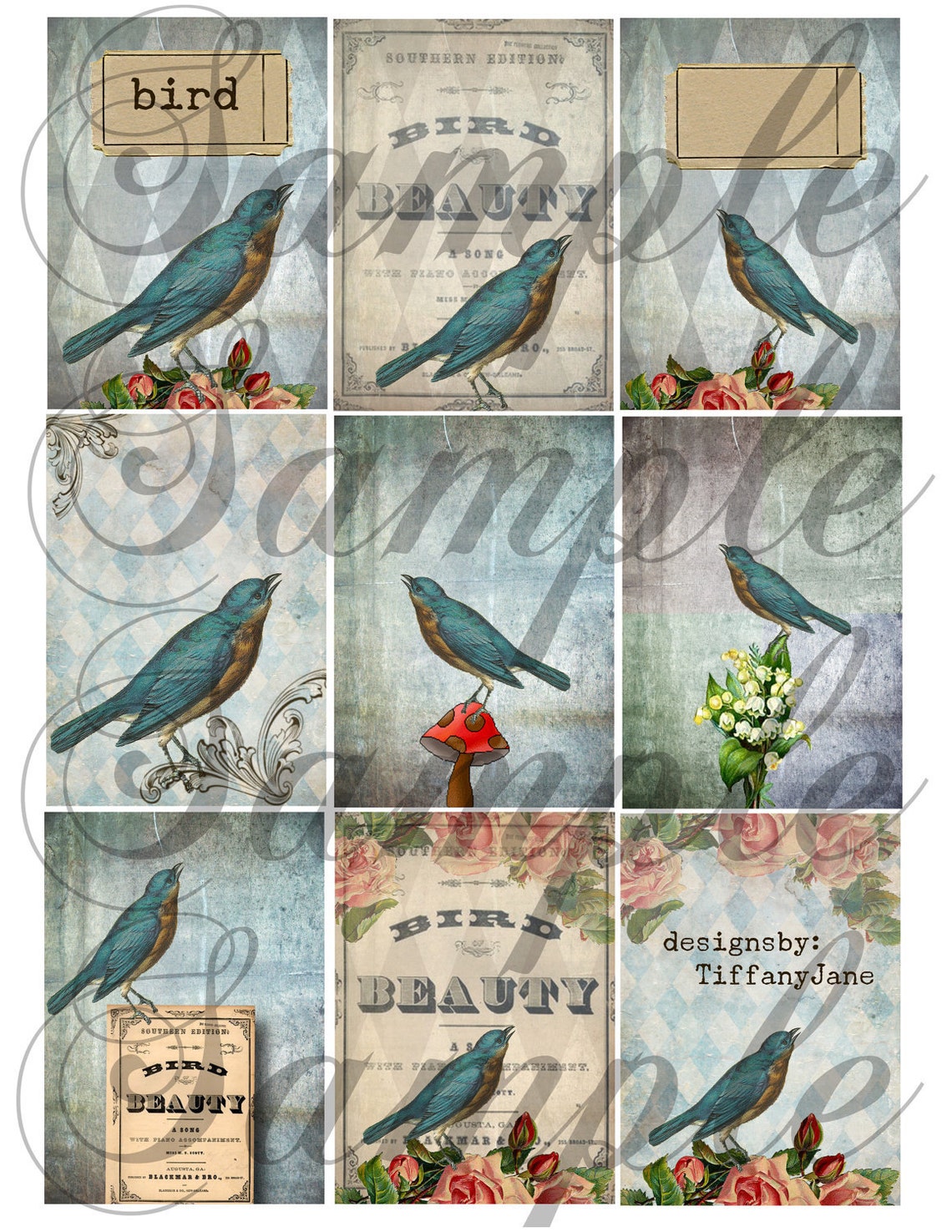 Blue Birds Collage Sheet - Etsy