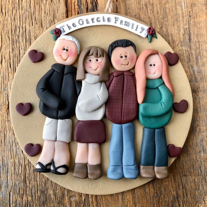 4 Member custom clay family portrait Christmas ornament | Etsy