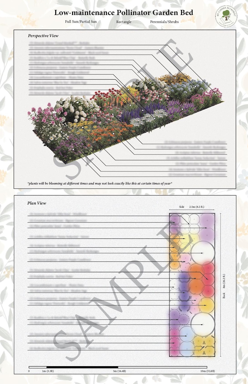 Low-maintenance Pollinator Garden Bed Template - Rectangle (2.5m X 8m ...