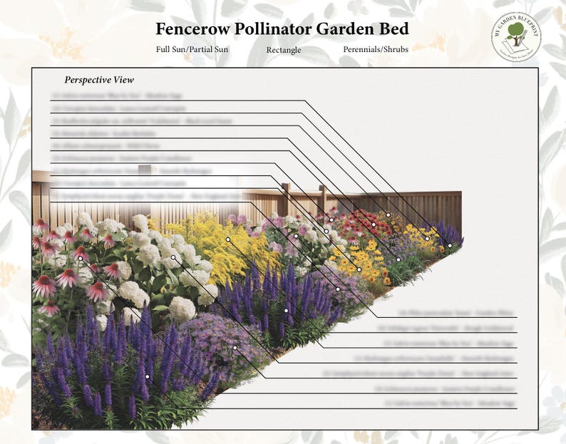 Fencerow Pollinator Garden Bed Template - Rectangle (2m X 8m - Drawn to ...