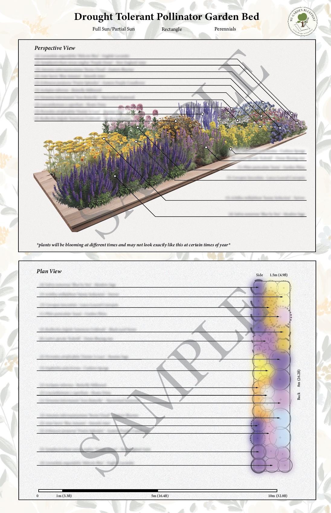 Drought Tolerant Pollinator Garden Bed Template - Rectangle (1.5m X 8m ...