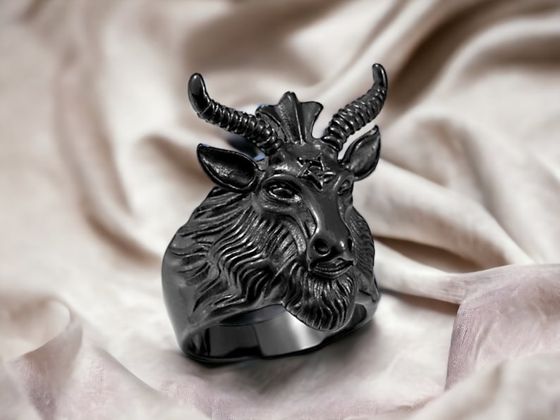 Black Baphomet Ring Sizes 7-13, Gothic Goat Head Jewellery, Demonic ...
