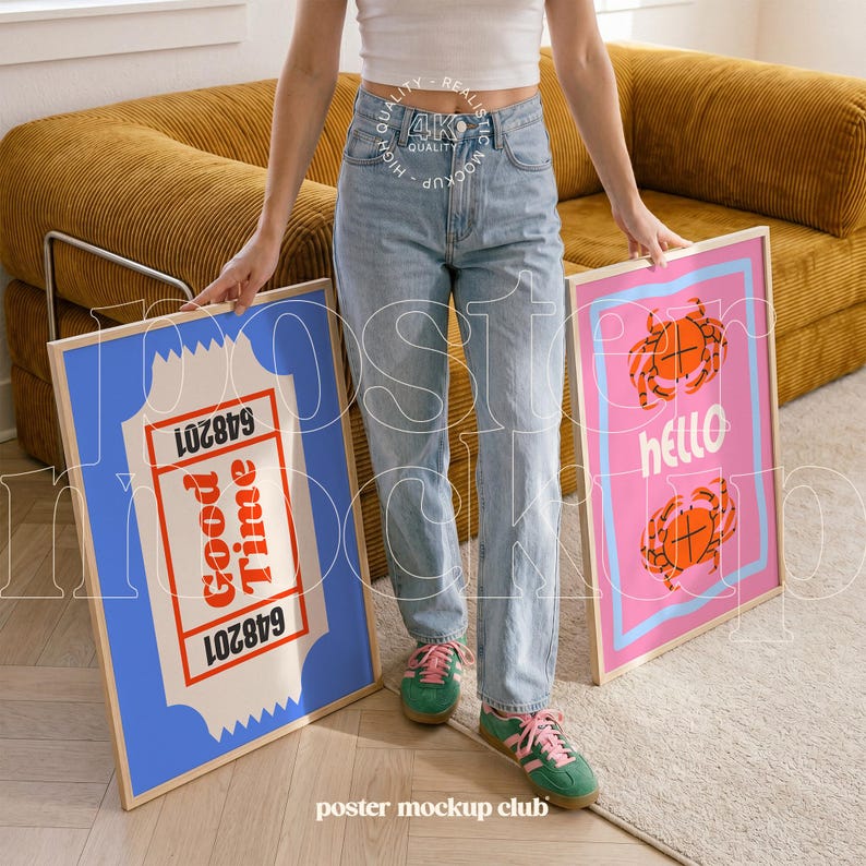 2 Frame Poster Mockup With Person for Wall Art (PSD, JPG) - Etsy Israel