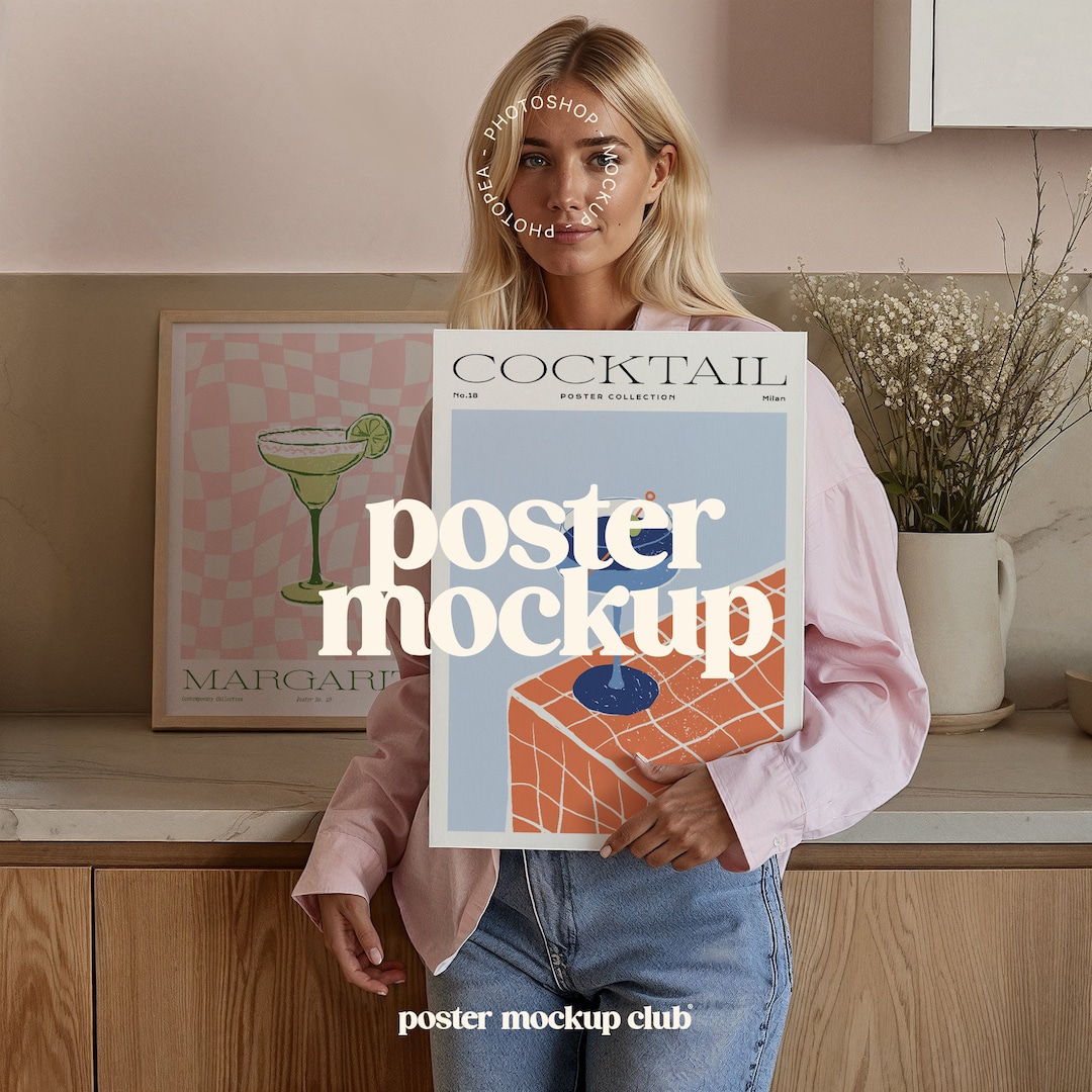 Woman With Poster, Mockup Poster, Artwork Frame Mockup, Double Frame ...