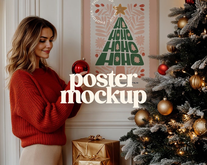 Poster Mockup With Person, Christmas Poster Mockup, Artwork Frame ...