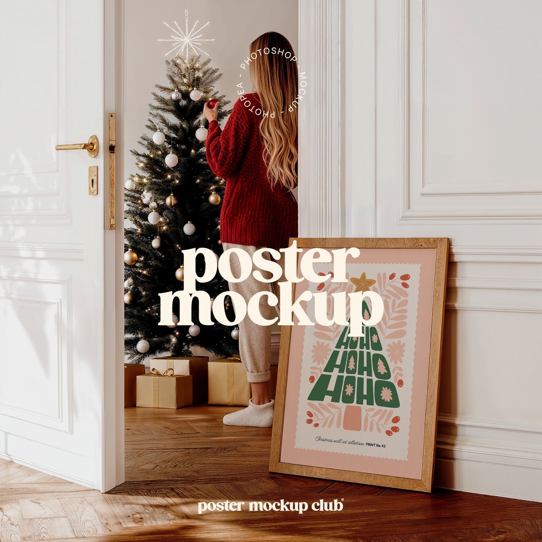 Christmas Poster Mockup, Poster Mockup With Person, Artwork Frame ...