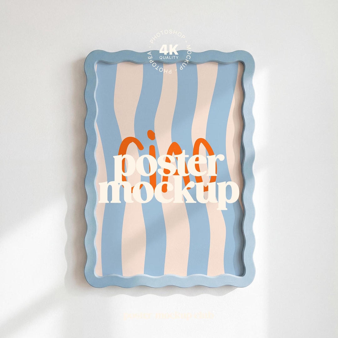 Wavy Blue Frame Poster Mockup for Wall Art (PSD, JPG) - Etsy UK