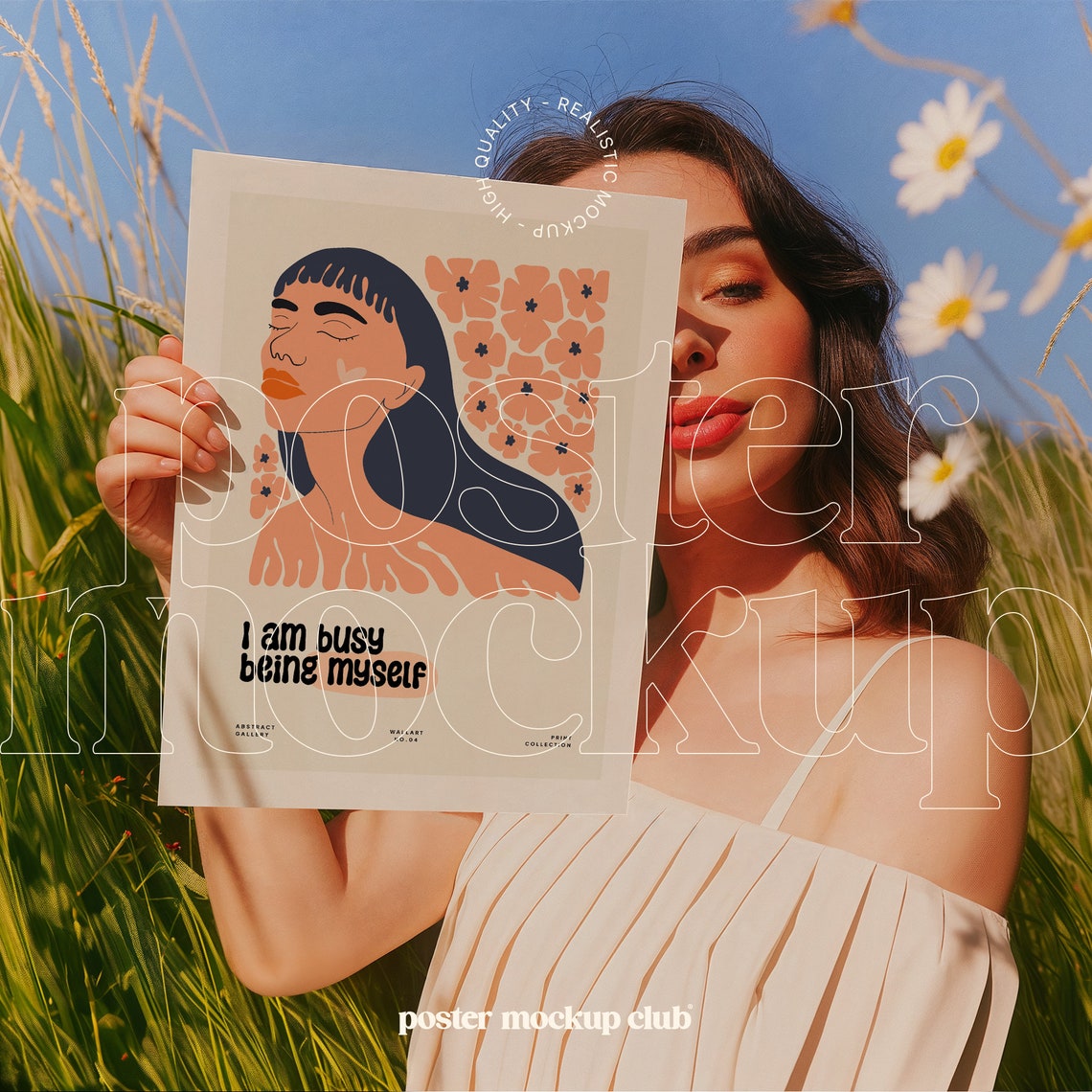 Poster Mockup With Person, Woman With Poster, Flower With Frame Mockup ...