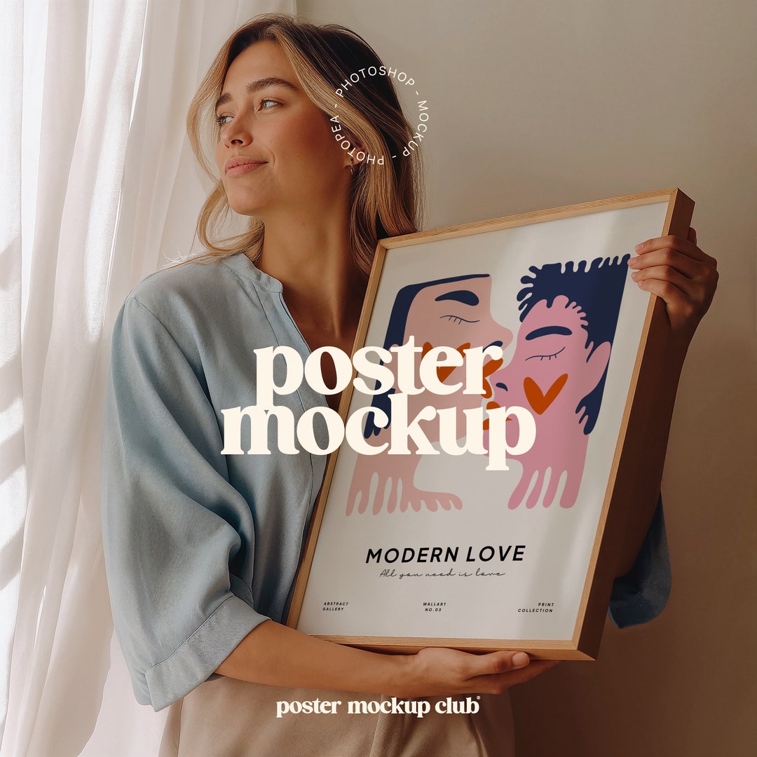Poster Mockup With Person, Artwork Frame Mockup, Woman Holding Frame ...
