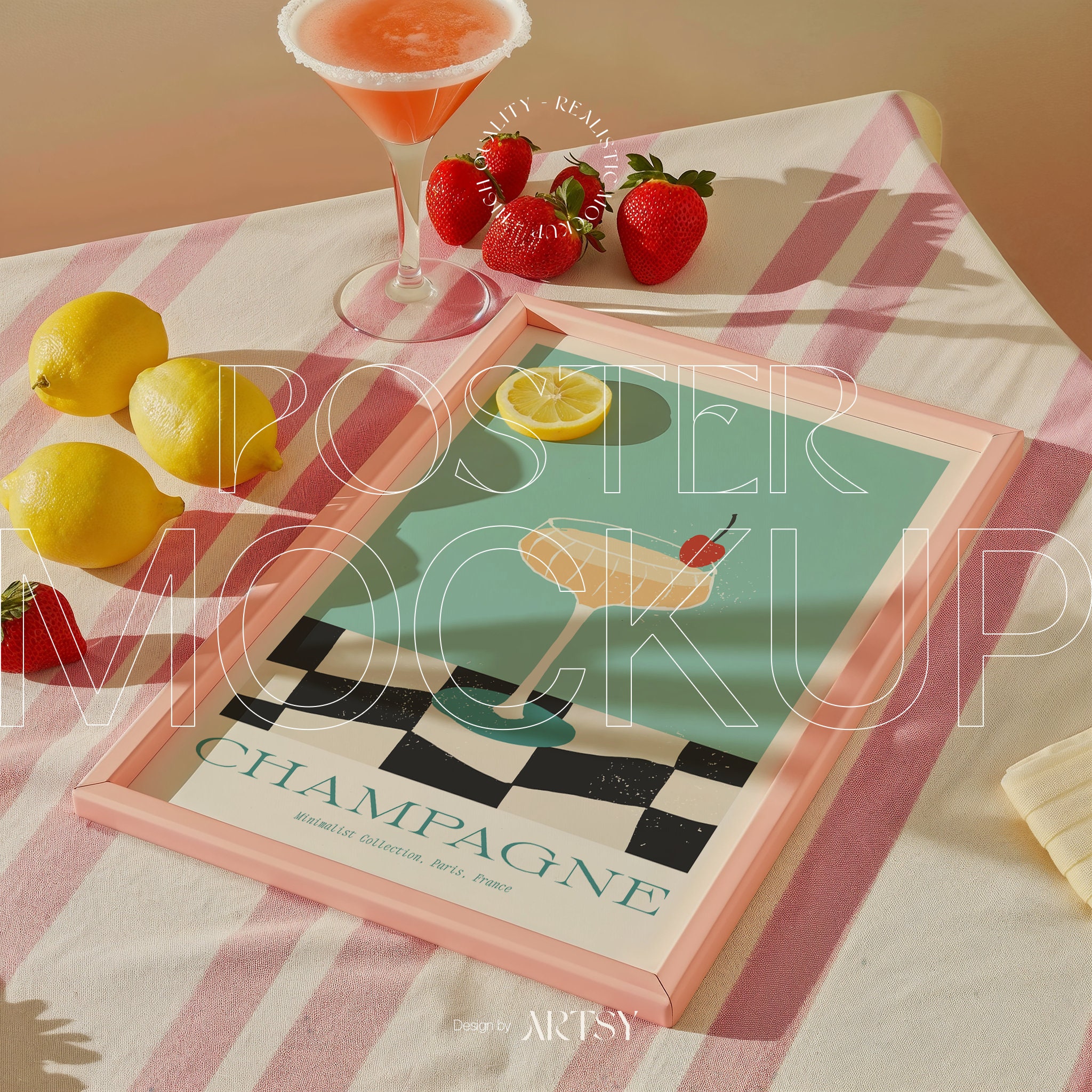 Cocktail Poster Mockup, Preppy Picture Frame, Photo Frame Mockup ...