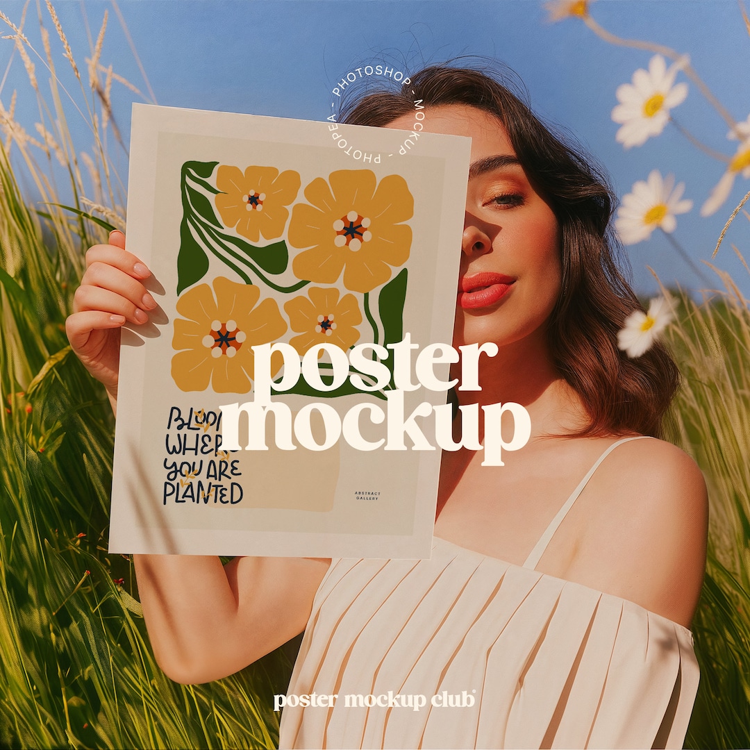 Poster Mockup With Person, Woman With Poster, Flower With Frame Mockup ...