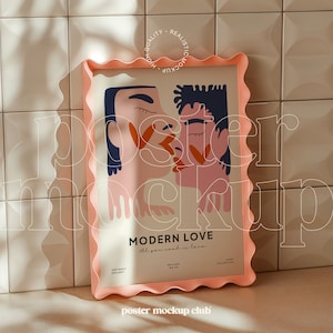 Poster Mockup PSD, Preppy Picture Frame, Artwork Frame Mockup, Wavy ...