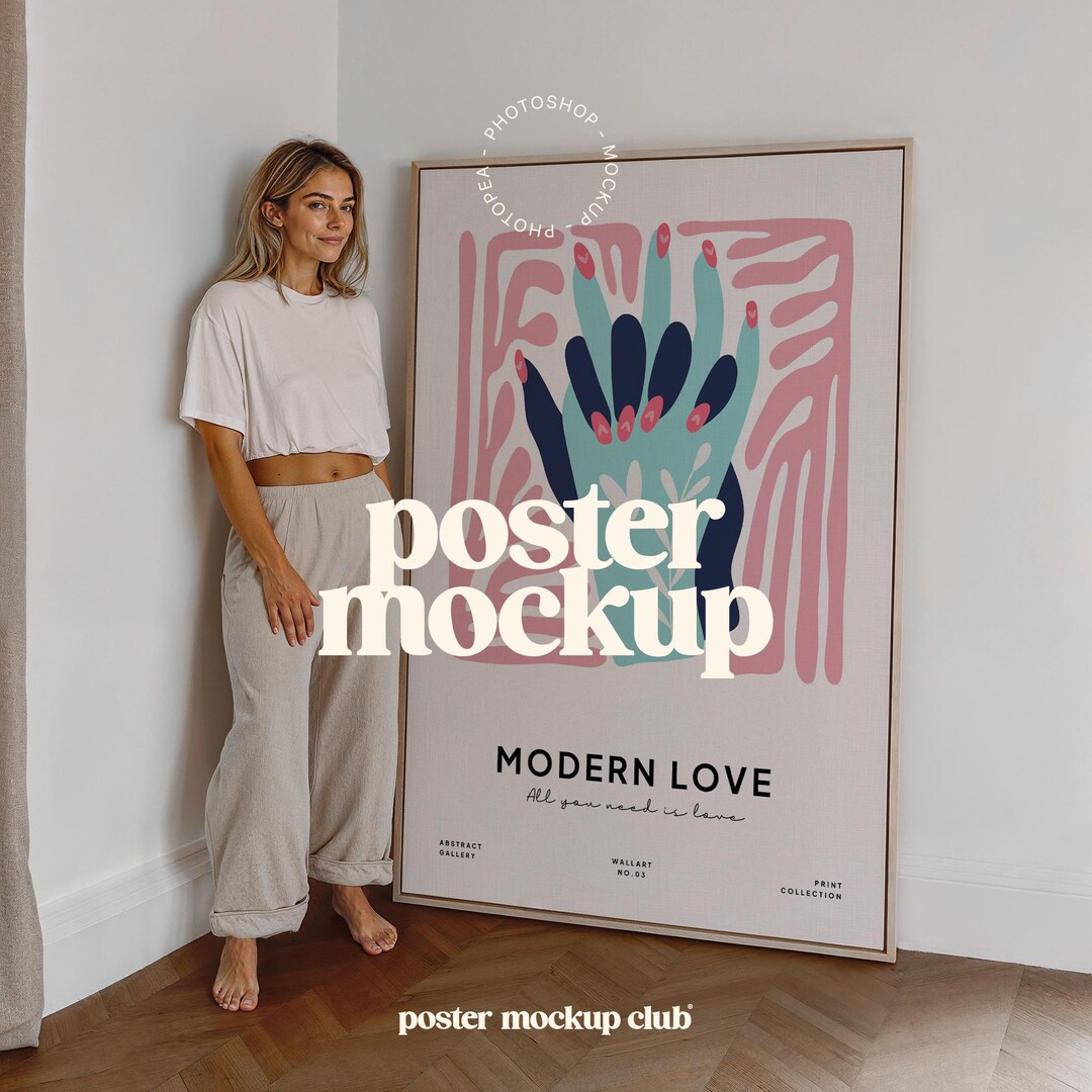 Poster Mockup With Person, Artwork Frame Mockup, Large Poster Mockup, Picture Frame Mockup ...