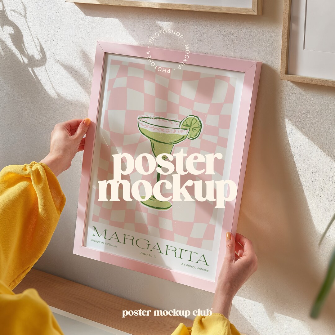 Artwork Frame Mockup, Pink Picture Frame, Woman With Poster, Poster ...