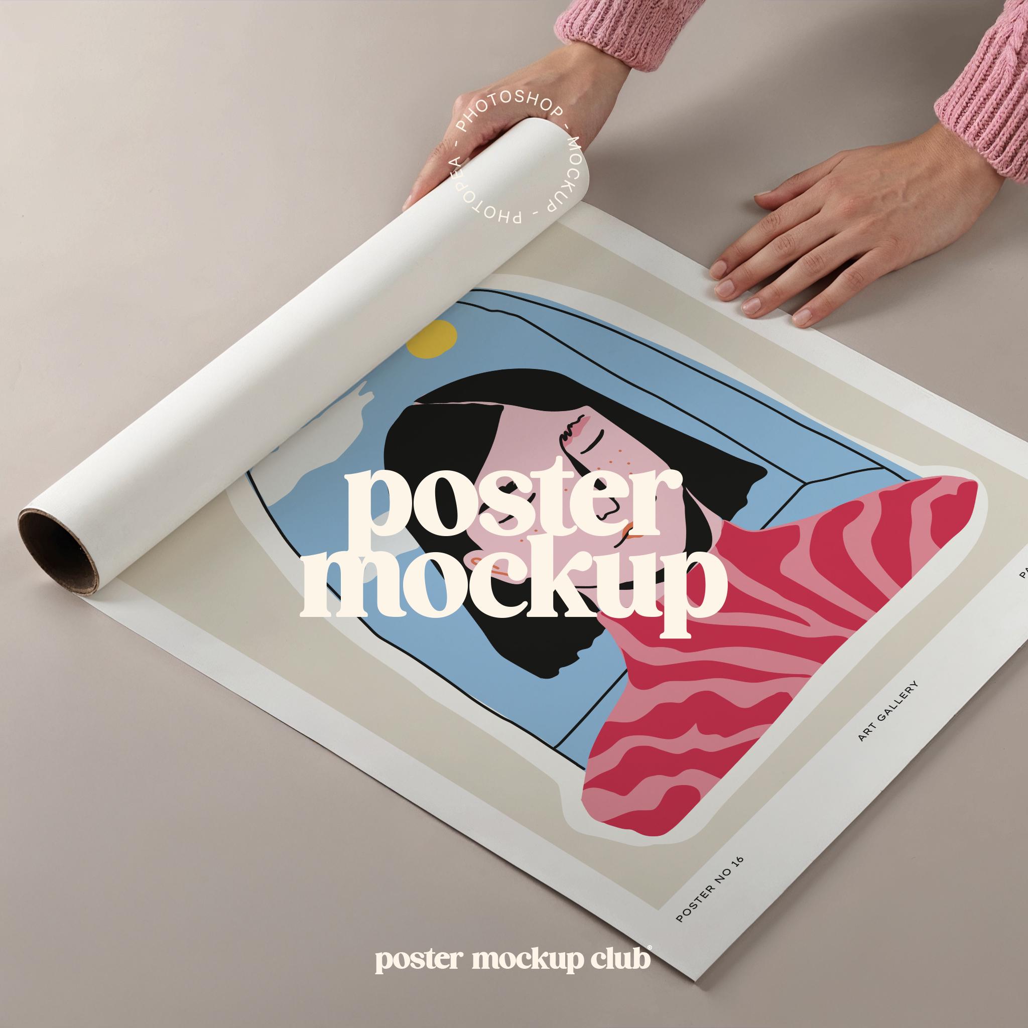 Rolled Poster Mockup, Flat Lay Poster Mockup, A4 Paper Mockup, Poster ...