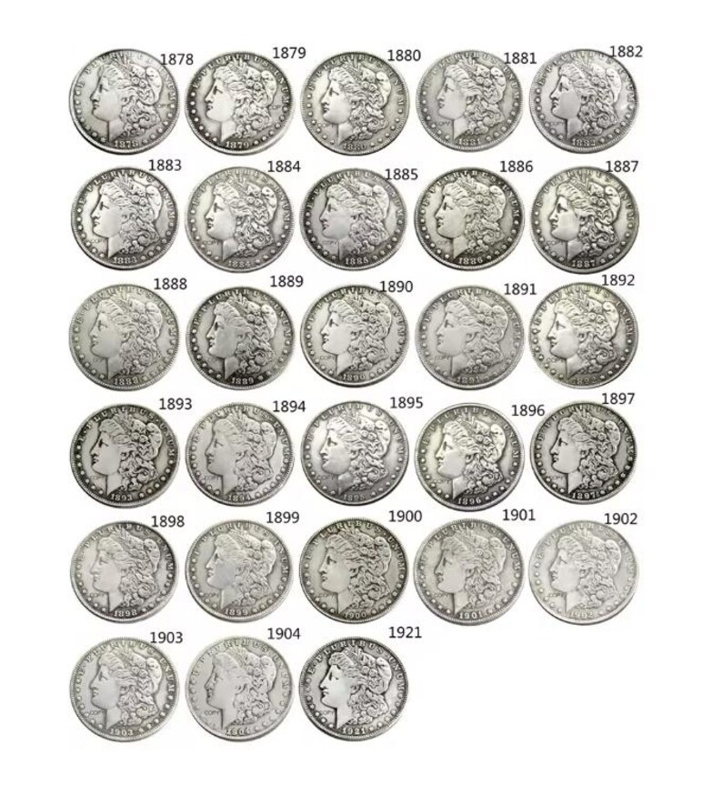 Silver Plated Reproductions Copy Coins American Full Set (1878-1921) 28 ...