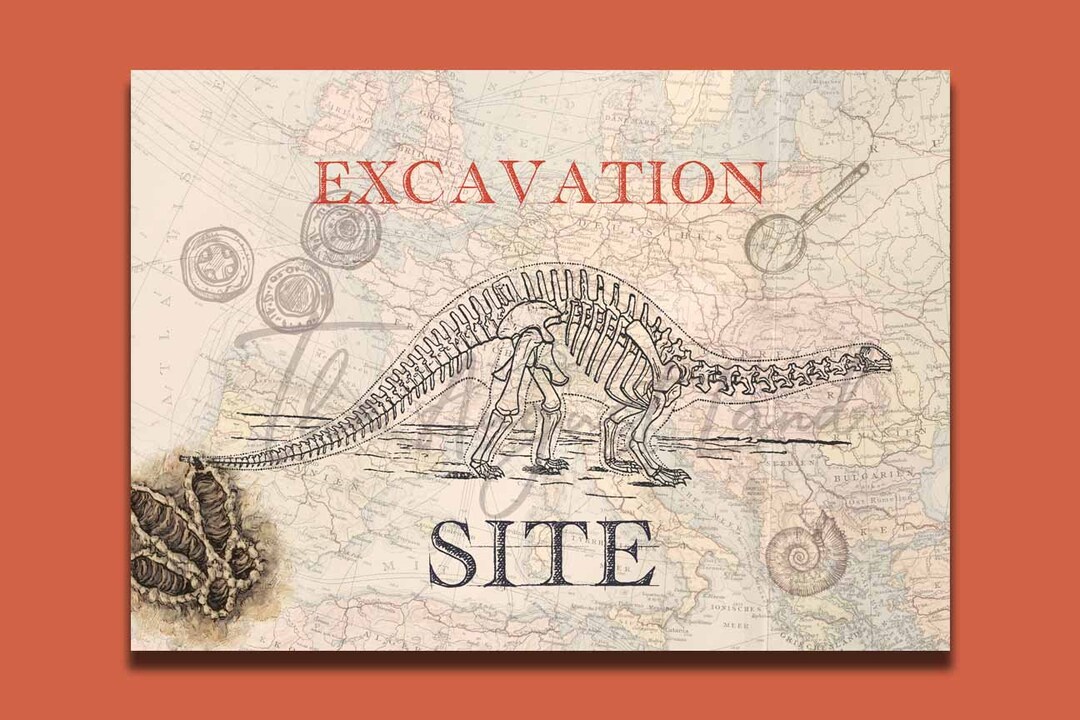 Dinosaur Excavation Dig Happy Birthday Sign & Labels Dino-dig Site ...