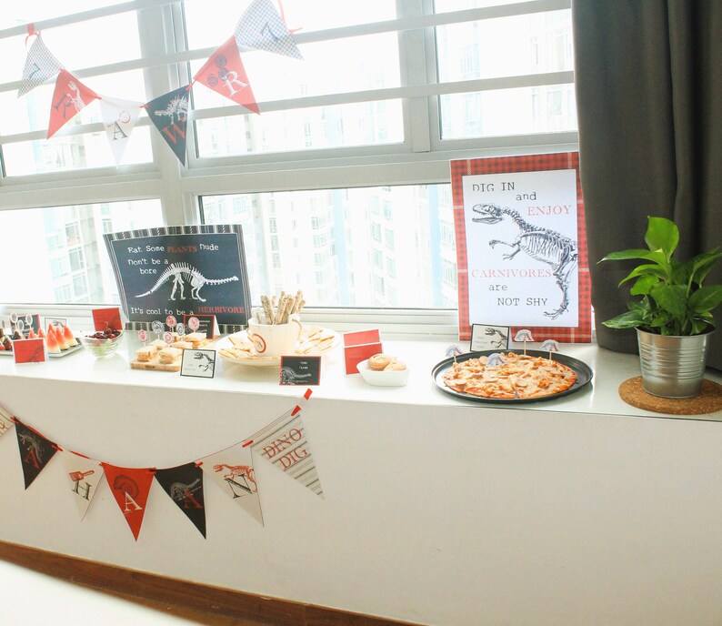 Dinosaur Birthday Party Theme Poster Dino-dig Posters Food Posters ...