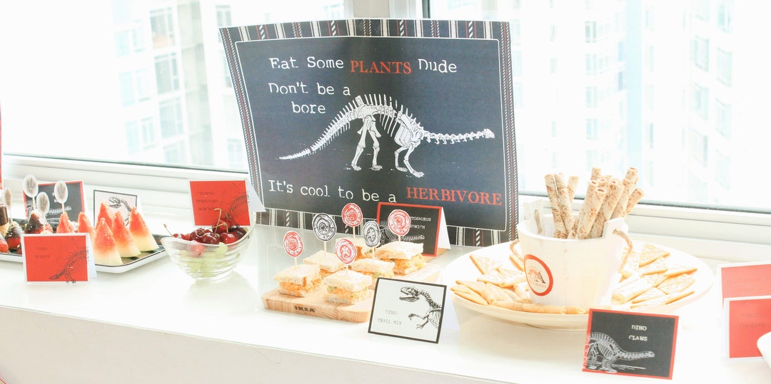Dinosaur Birthday Party Theme Poster Dino-dig Posters Food Posters ...