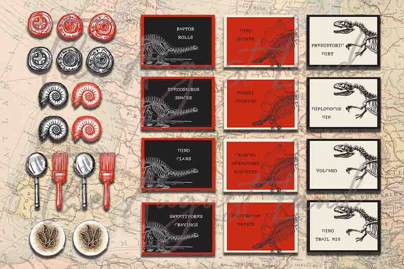 Dinosaur Birthday Party Theme Food Toppers and Labels Dino-dig Food ...