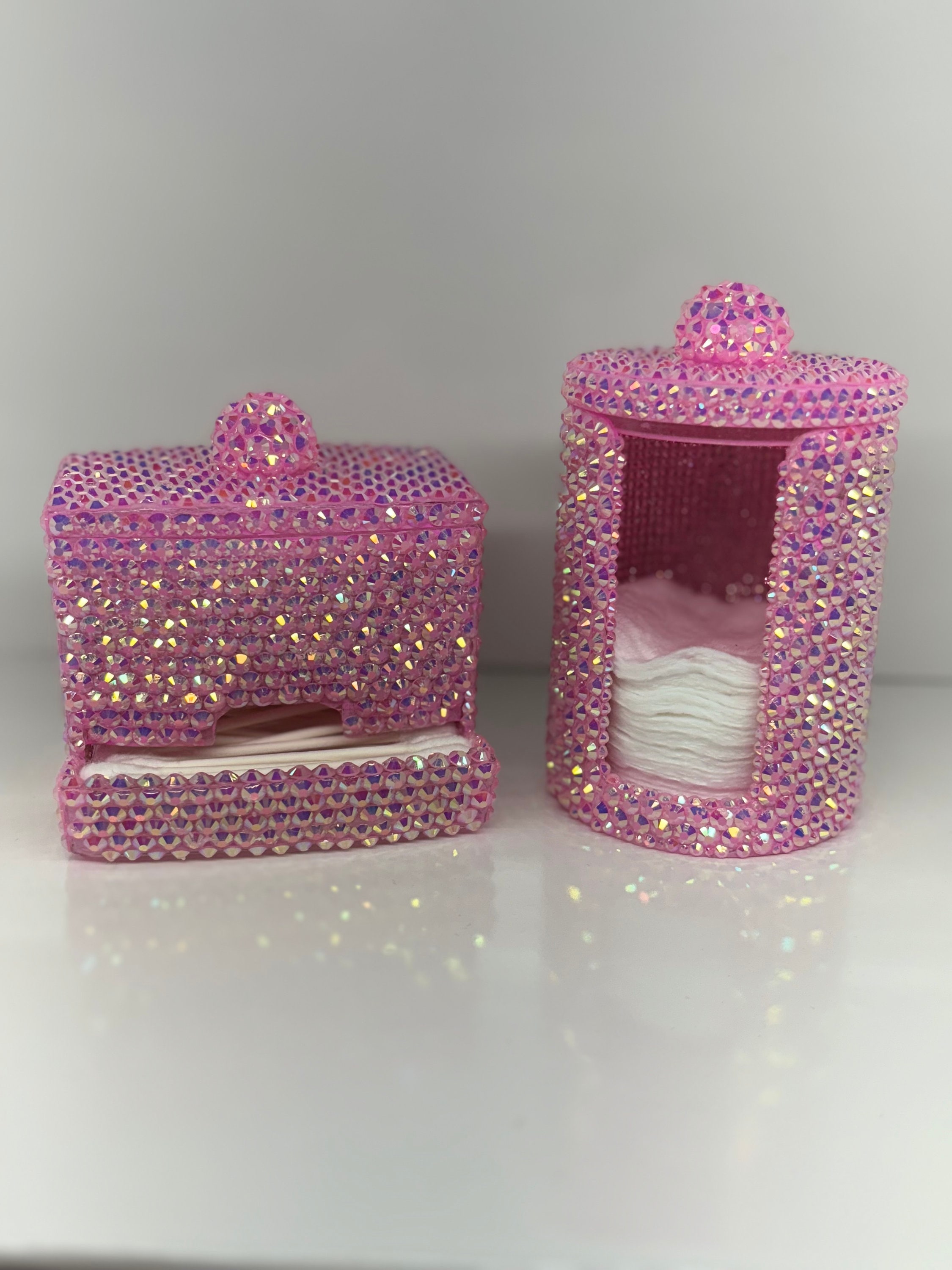 Bedazzled Cotton Swab and Cotton Pad Holder Set - Etsy