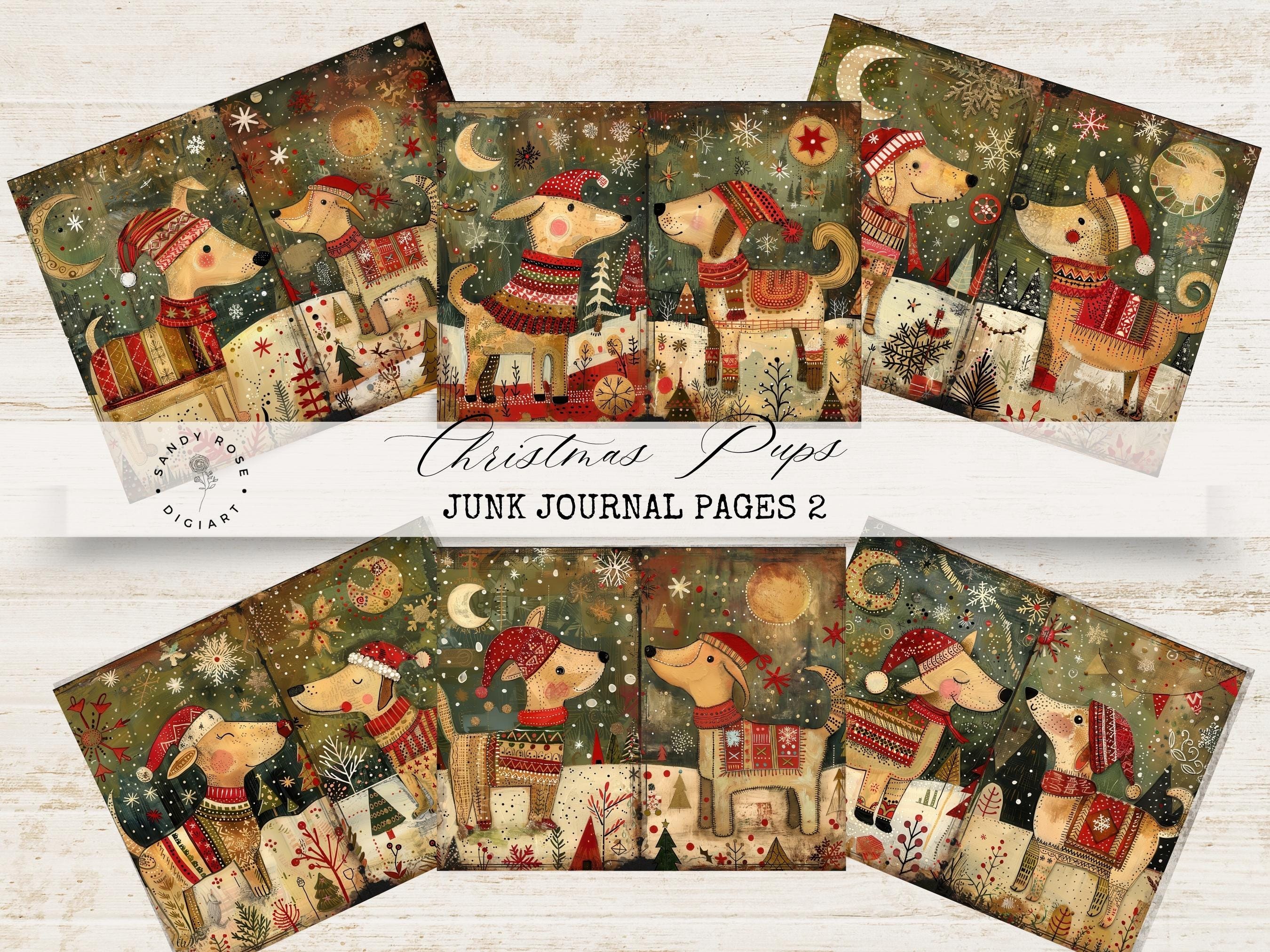 Pet Christmas Junk Journal, Santa Dog Digital Papers, Yule Scrapbook ...