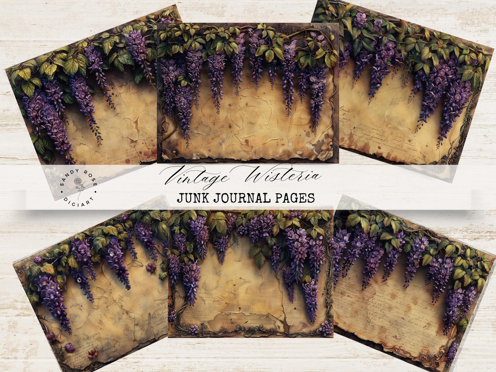 Wisteria Junk Journal Pages, Scrapbook Papers, Rustic Journal ...
