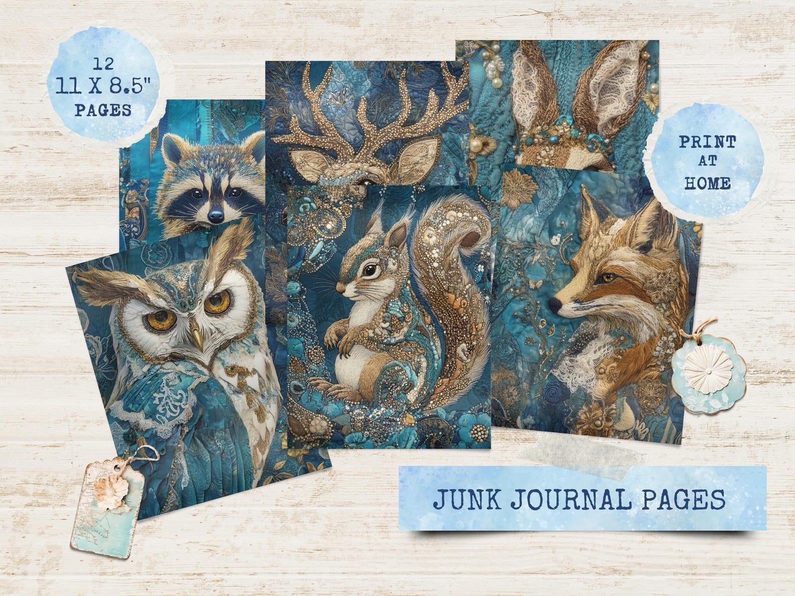 Woodland Animals Junk Journal Kit, Fox Digital Paper, Squirrel ...