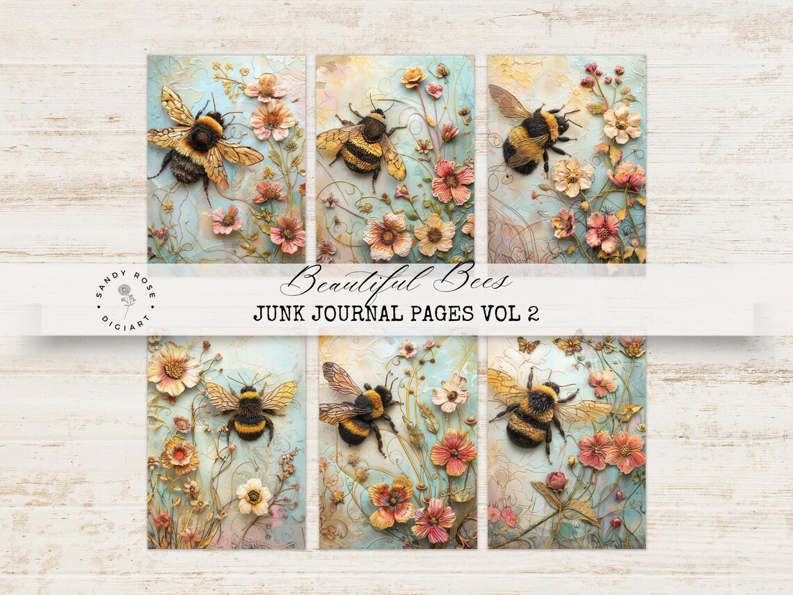 Bee Junk Journal Printable, Pastel Scrapbook Papers, Rustic Journal ...