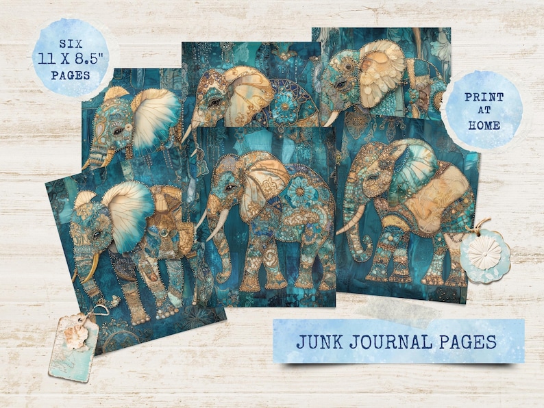 Elephant Junk Journal, Embellished Scrapbook Pages, Quilted Paper Craft ...