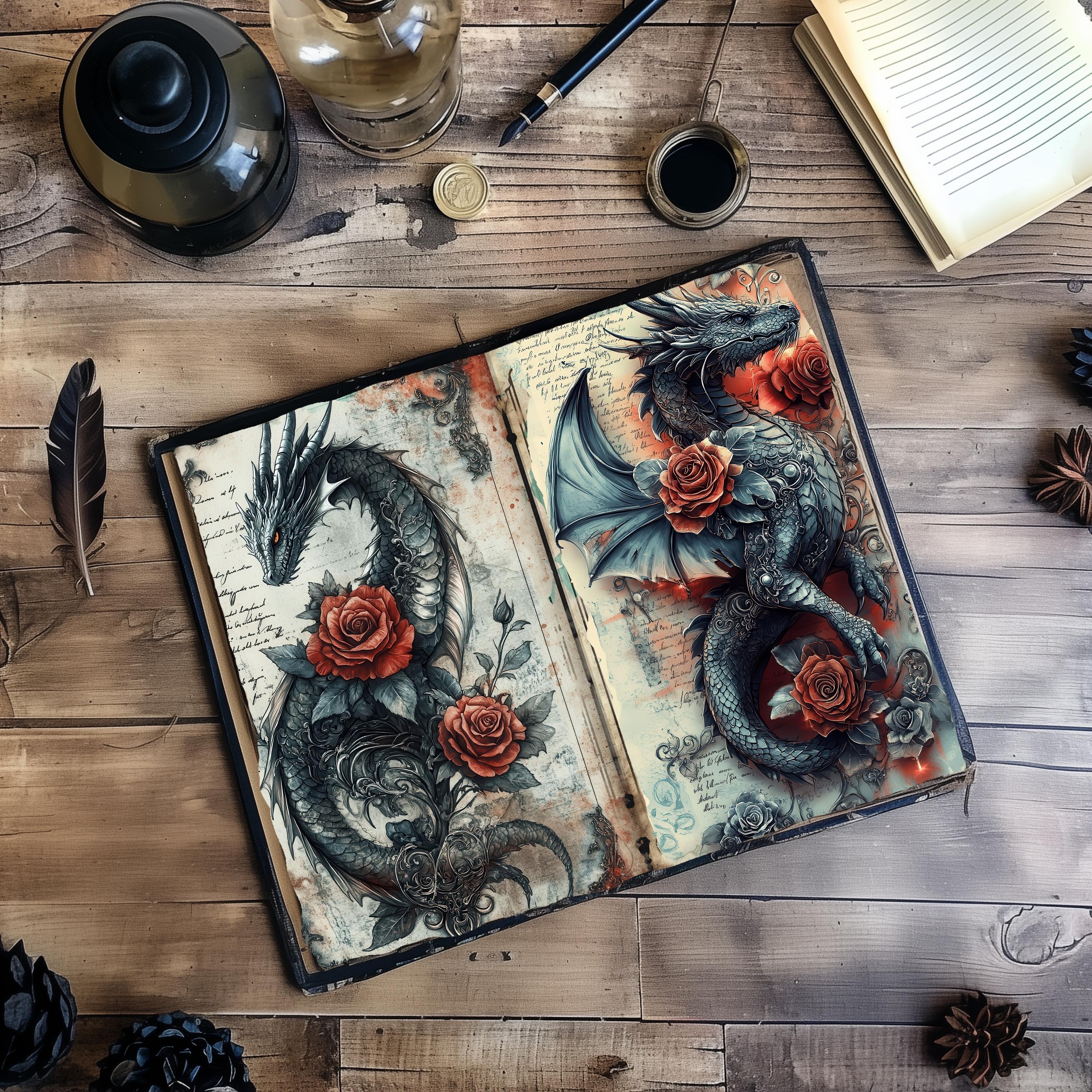 Dragon Junk Journal Kit, Silver Dragon Digital Papers, Scrapbook Papers ...