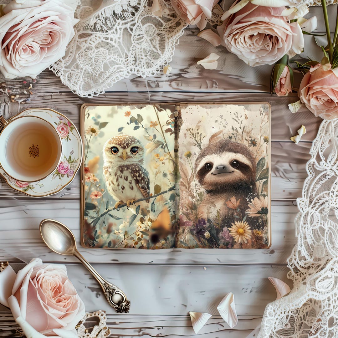 Baby Animals Junk Journal, Sloth Digital Paper, Fox Scrapbook Pages ...