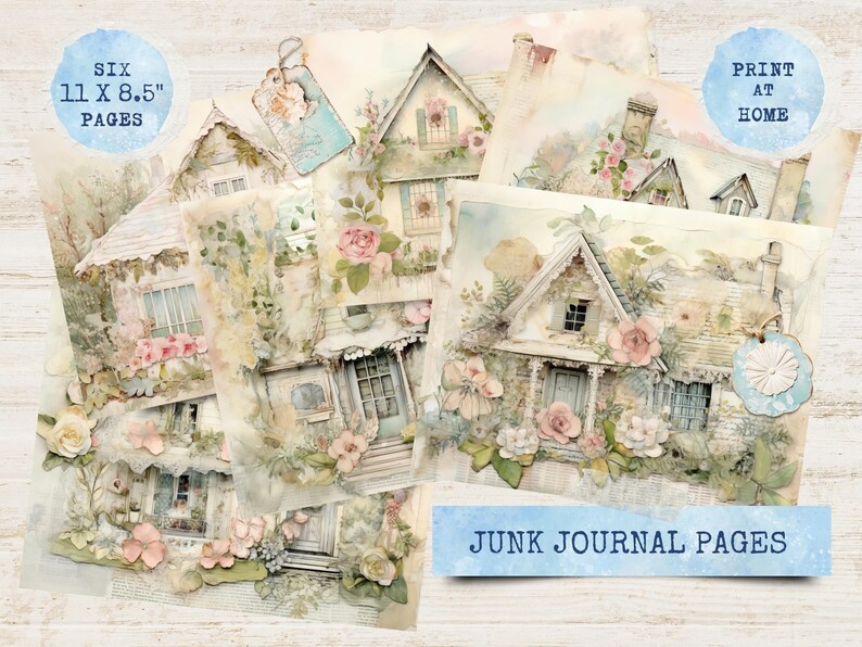 Printable Junk Journal Cottage, Vintage Scrapbook Pages, Paper Craft ...