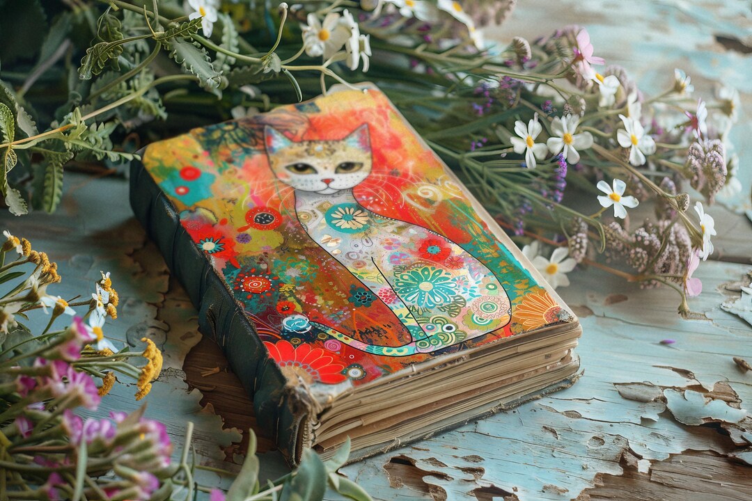 Cat Junk Journal Pages, Colorful Christmas Scrapbook Paper, Printable ...