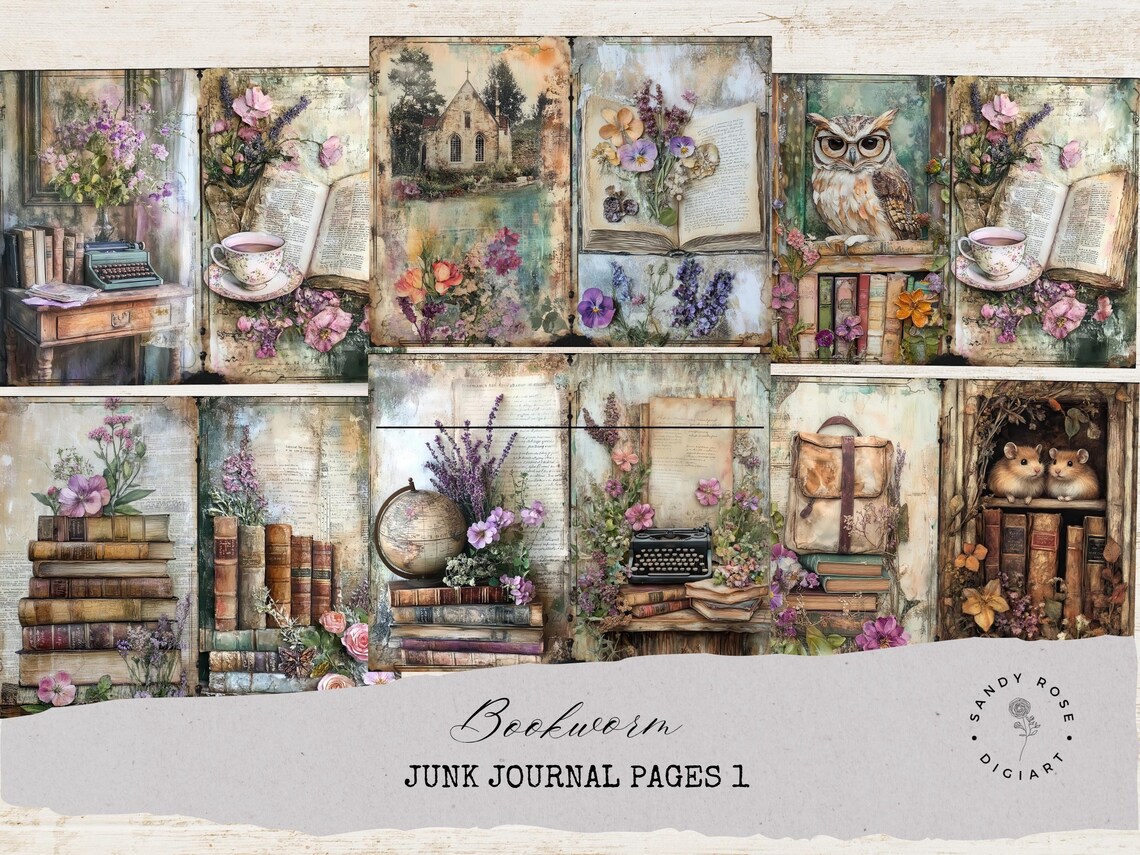 Library Junk Journal Printable, Vintage Scrapbook Papers, Rustic ...