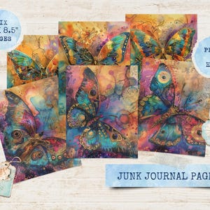 Colorful Junk Journal Kit, Butterfly Scrapbook Papers, Rustic Journal ...