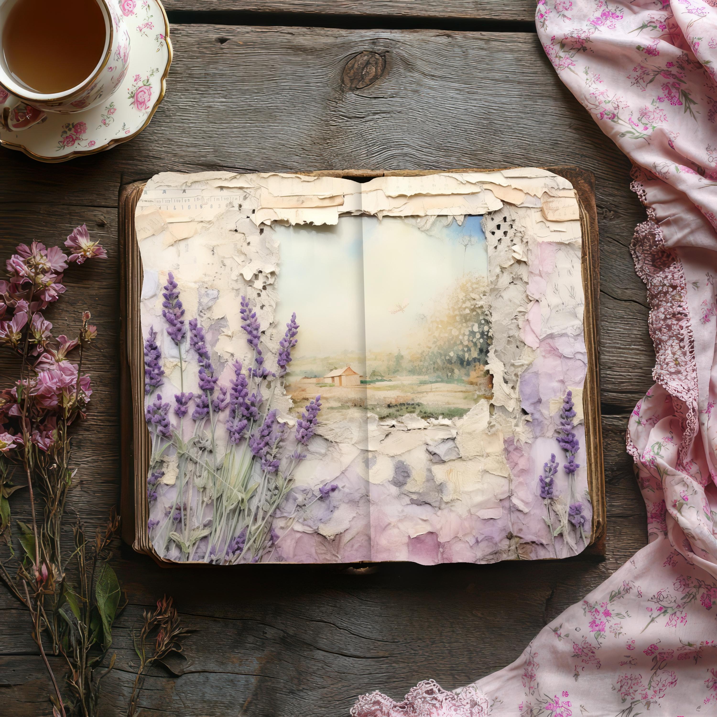 Lavender Flowers Junk Journal Kit, Vintage Scrapbook Papers, Rustic ...