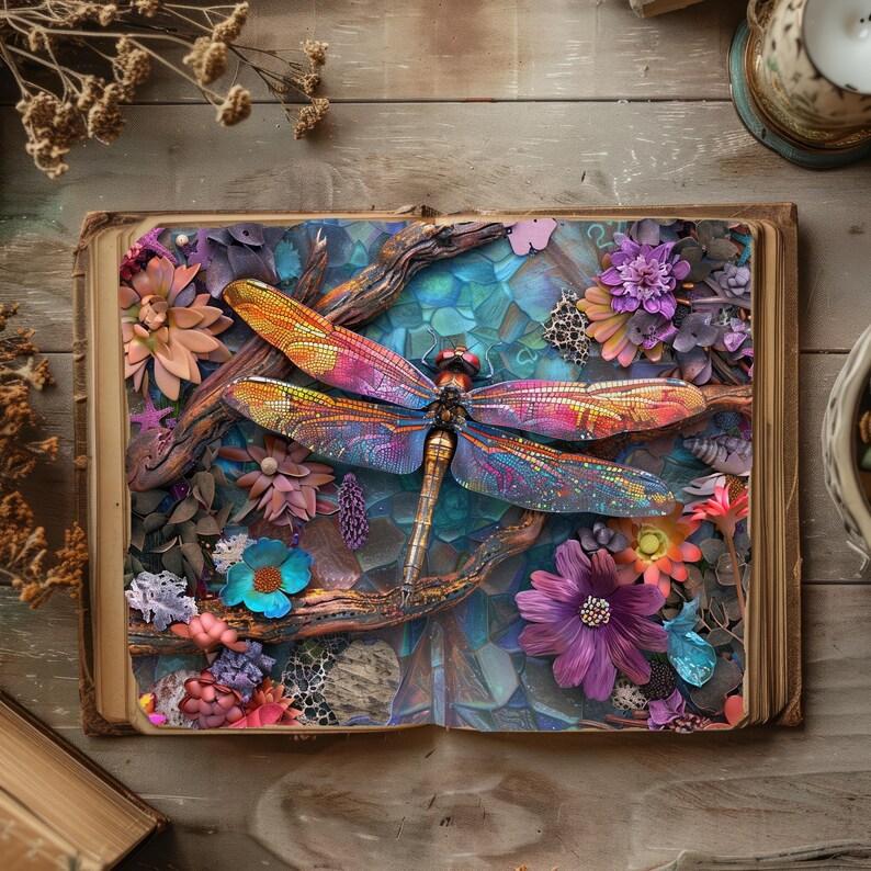 Dragonfly Junk Journal Printables, Colorful Scrapbook Pages, Paper ...