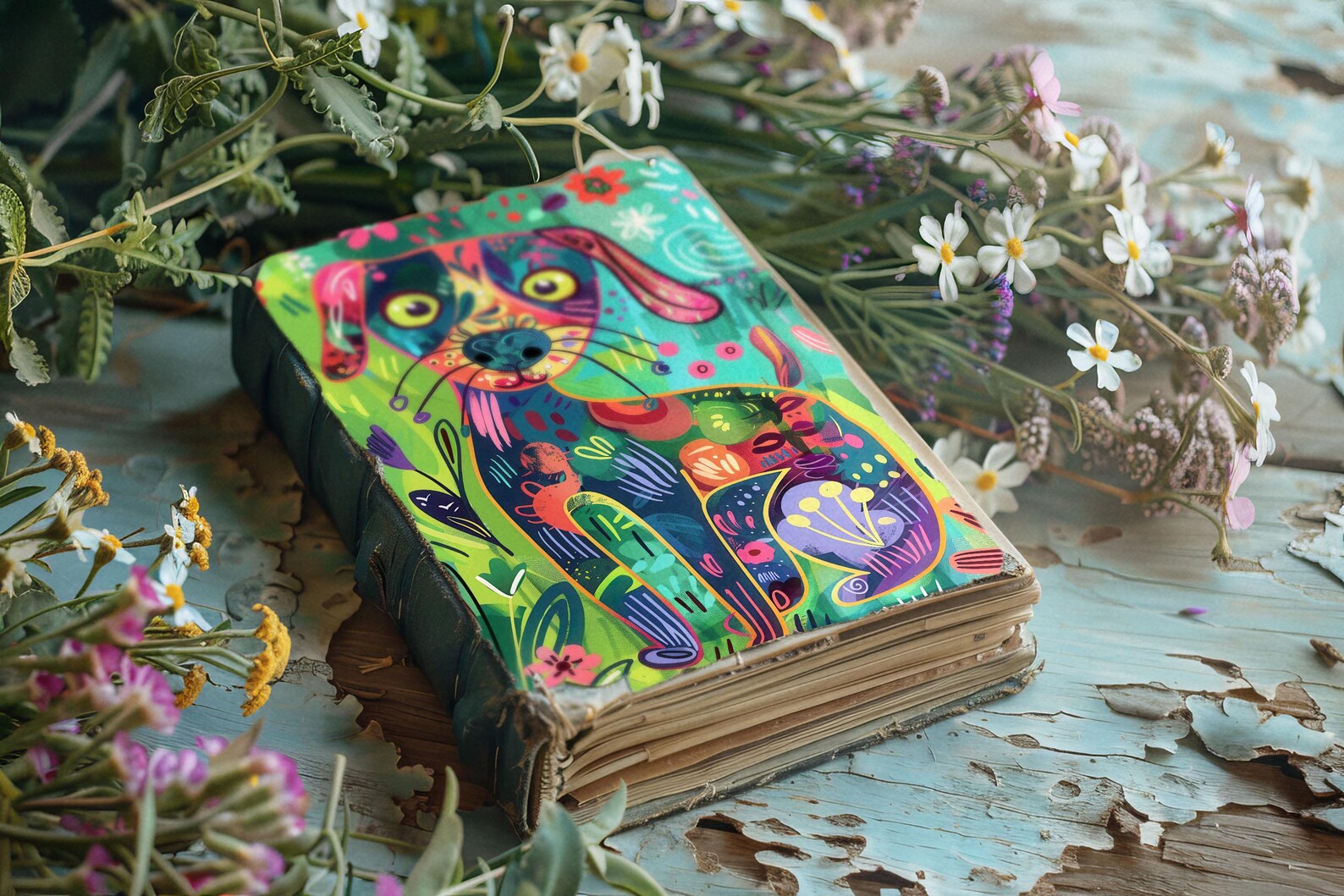 Whimsical Dog Junk Journal, Colorful Scrapbook Pages, Printable Paper ...