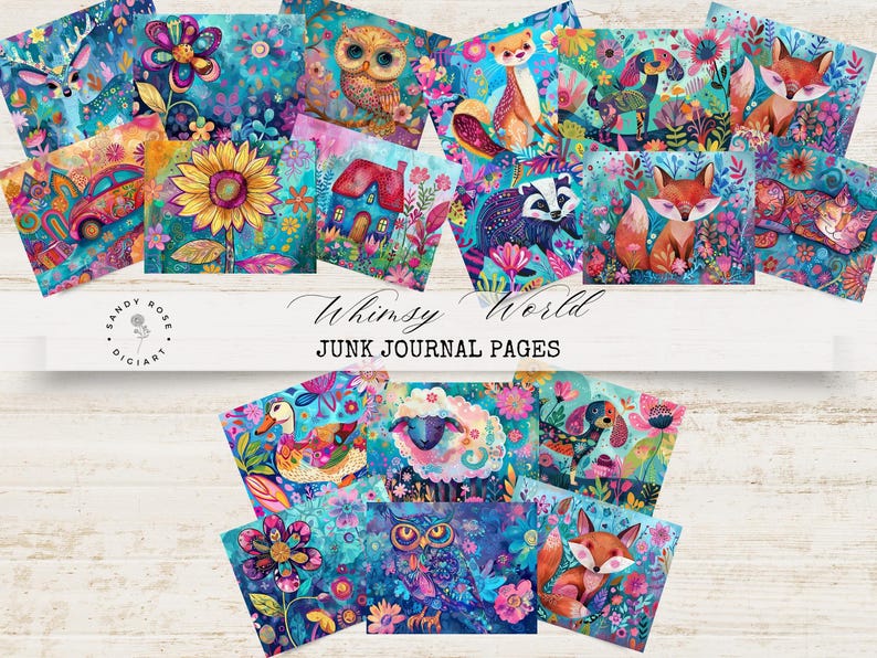 Colorful Junk Journal Kit, Bright Scrapbook Pages, Printable Paper ...