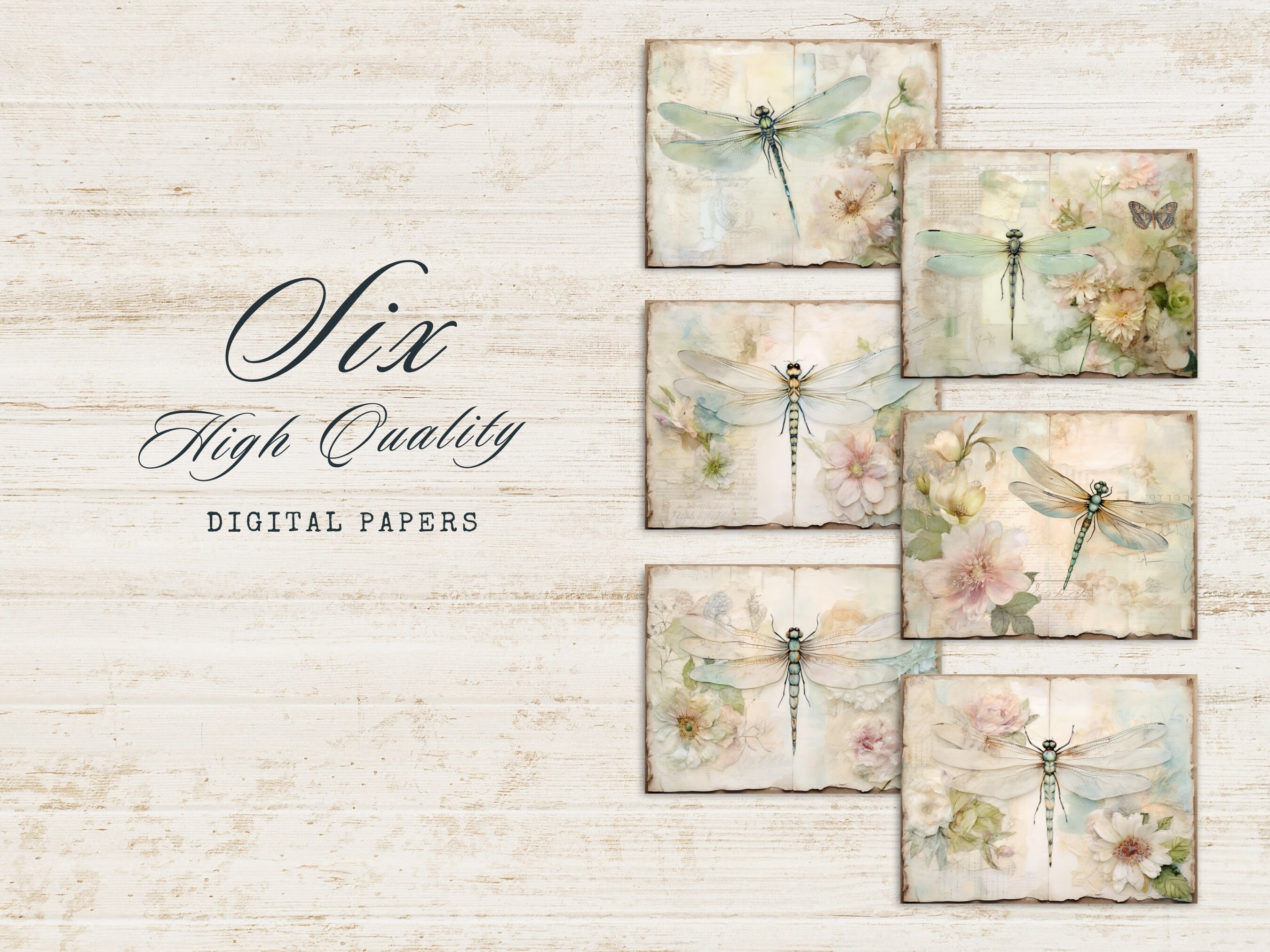 Dragonfly Junk Journal, Watercolor Insect Digital Papers, Dragonfly ...