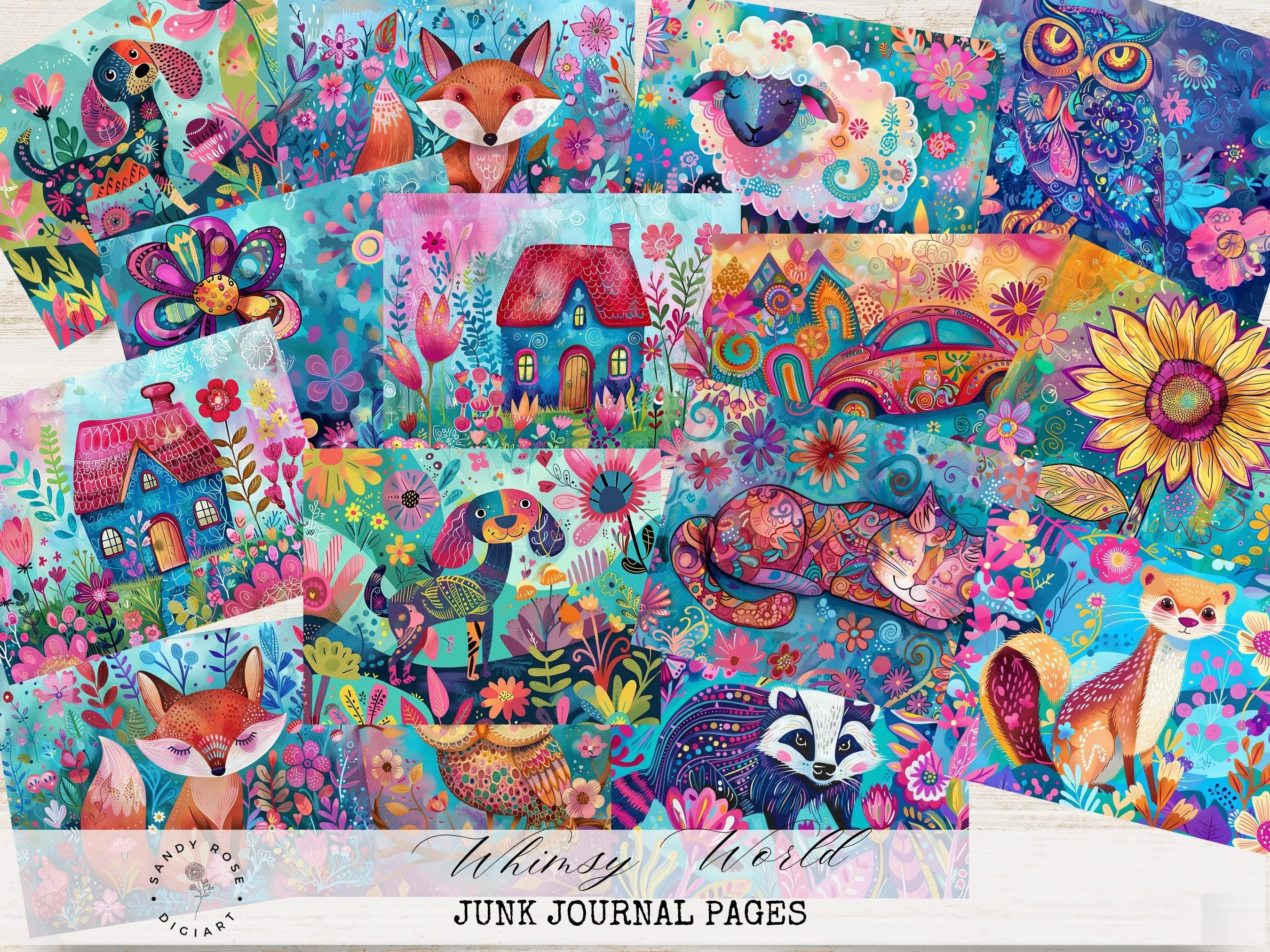 Colorful Junk Journal Kit, Bright Scrapbook Pages, Printable Paper ...