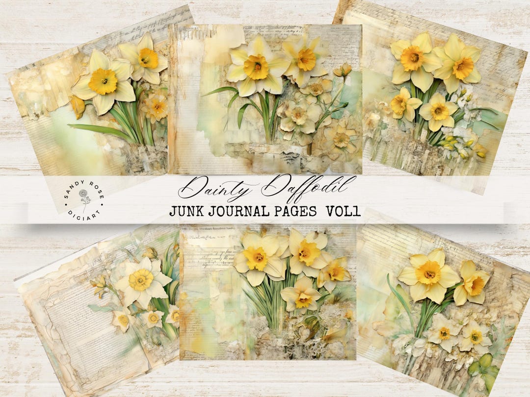 Daffodil Junk Journal Pages, Vintage Scrapbook Papers, Rustic Journal ...
