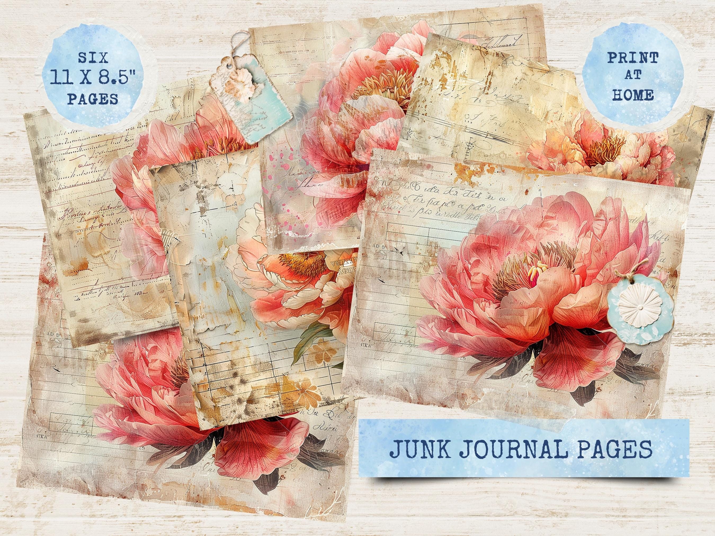 Peonies Junk Journal Printable, Scrapbook Papers, Rustic Journal ...