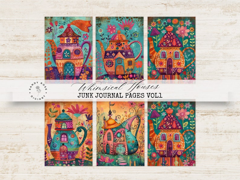 Whimsical Houses for Junk Journal, Colorful Scrapbook Pages, Printable ...