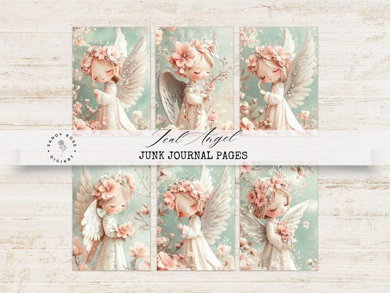 Angel Junk Journal Pink, Whimsical Scrapbook Pages, Celestial Printable ...
