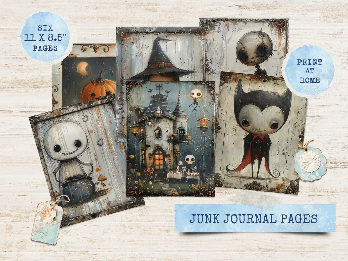 Spooky Junk Journal, Whimsical Halloween Digital Paper, Scrapbook Pages ...