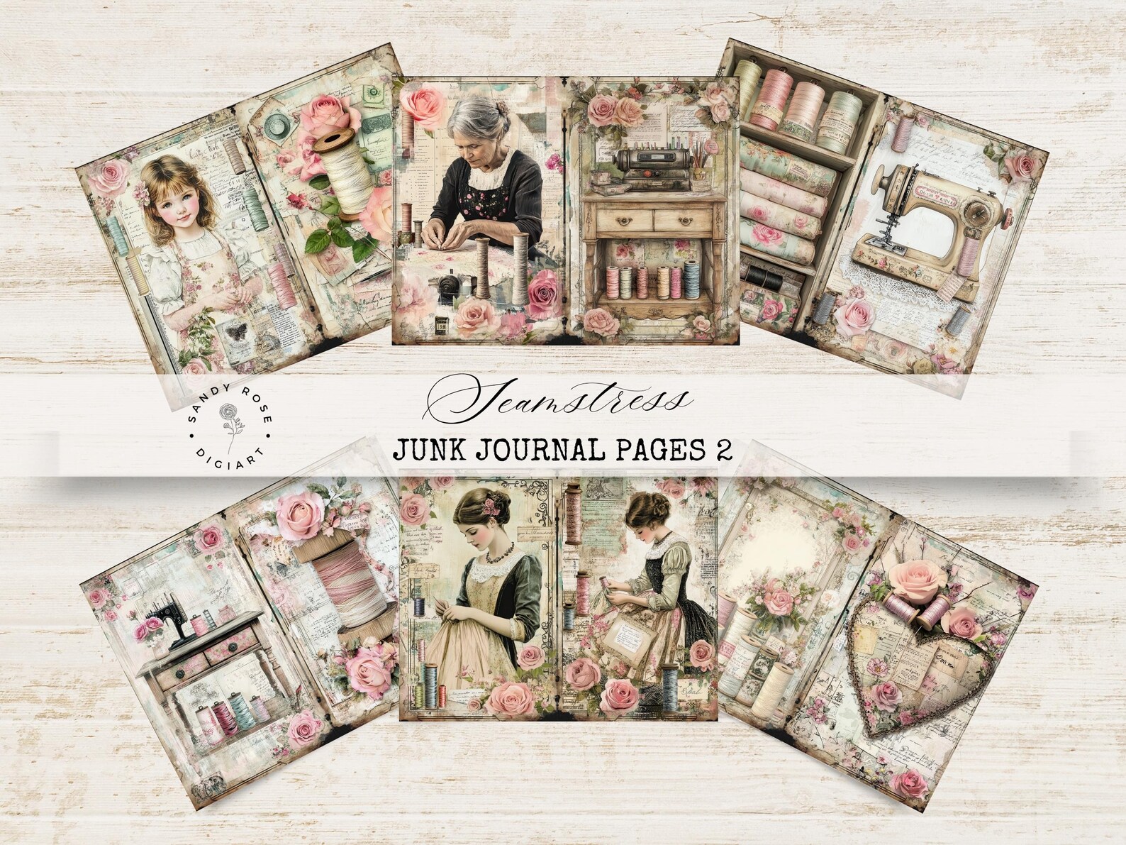 The Seamstress Junk Journal, Vintage Sewing Scrapbook Paper, Digital ...